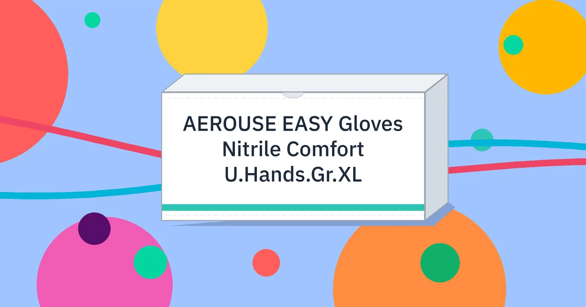 Symbolbild: Packung mit der Aufschrift AEROUSE EASY Gloves Nitrile Comfort U.Hands.Gr.XL (PZN 11091112) – Verfügbarkeit und Bezug in Apotheken in Frankfurt am Main