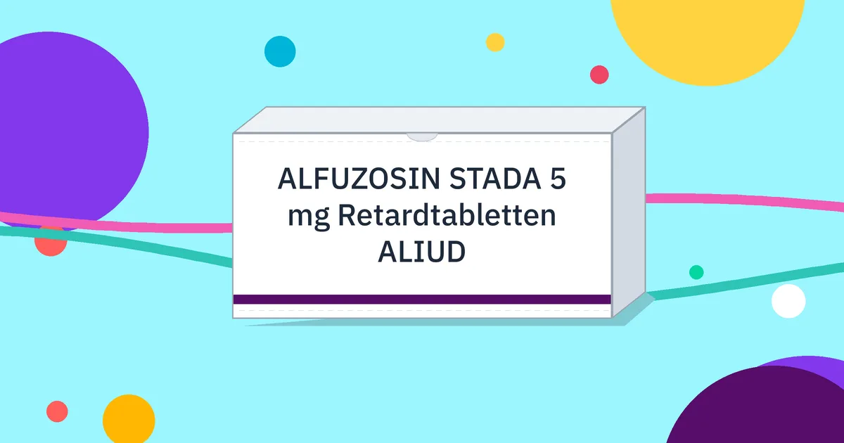 Symbolbild: Packung mit der Aufschrift ALFUZOSIN STADA 5 mg Retardtabletten ALIUD (PZN 11010763) – Verfügbarkeit und Bezug in Apotheken in Frankfurt am Main