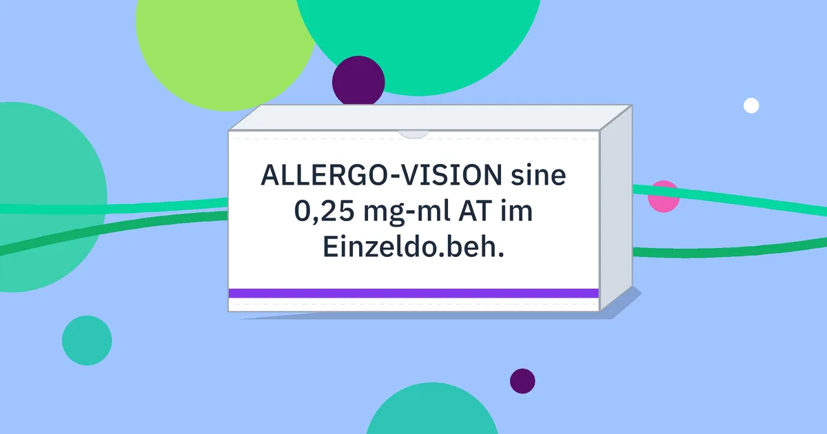 Symbolbild: Packung mit der Aufschrift ALLERGO-VISION sine 0,25 mg-ml AT im Einzeldo.beh. (PZN 10037702) – Verfügbarkeit und Bezug in Apotheken in Frankfurt am Main