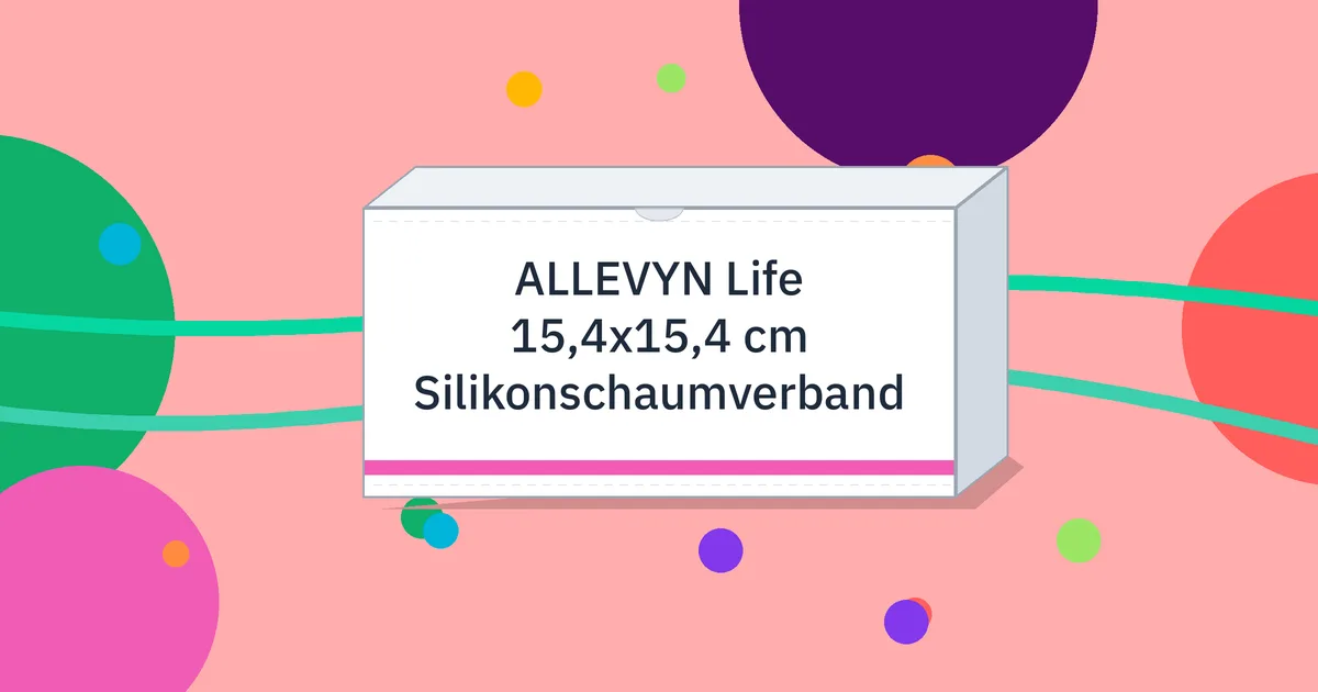 Symbolbild: Packung mit der Aufschrift ALLEVYN Life 15,4x15,4 cm Silikonschaumverband (PZN 12555714) – Verfügbarkeit und Bezug in Apotheken in Frankfurt am Main