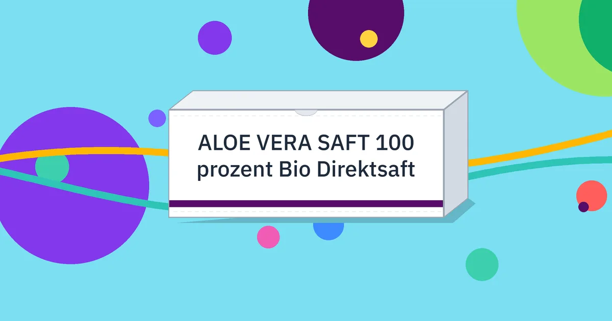 Symbolbild: Packung mit der Aufschrift ALOE VERA SAFT 100 prozent Bio Direktsaft (PZN 10708131) – Verfügbarkeit und Bezug in Apotheken in Frankfurt am Main