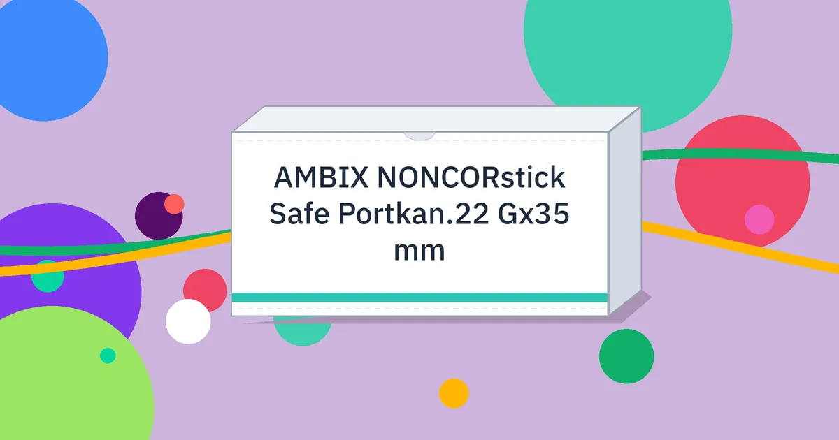 Symbolbild: Packung mit der Aufschrift AMBIX NONCORstick Safe Portkan.22 Gx35 mm (PZN 11223163) – Verfügbarkeit und Bezug in Apotheken in Frankfurt am Main