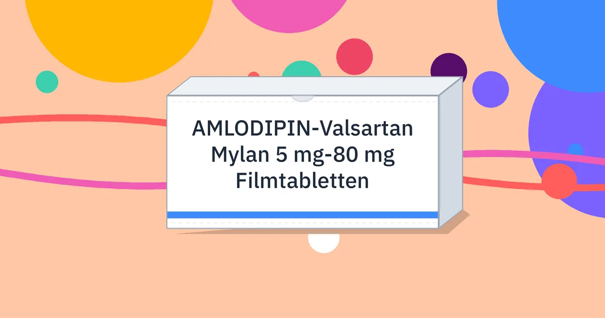 Symbolbild: Packung mit der Aufschrift AMLODIPIN-Valsartan Mylan 5 mg-80 mg Filmtabletten (PZN 12390242) – Verfügbarkeit und Bezug in Apotheken in Frankfurt am Main