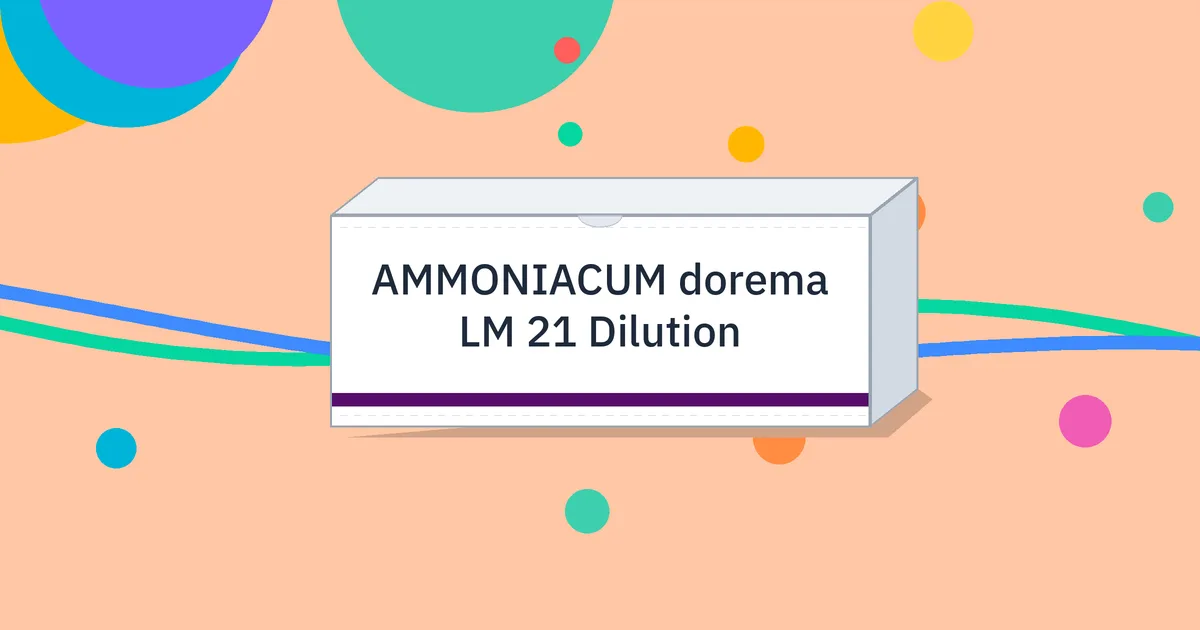 Symbolbild: Packung mit der Aufschrift AMMONIACUM dorema LM 21 Dilution (PZN 13319105) – Verfügbarkeit und Bezug in Apotheken in Frankfurt am Main