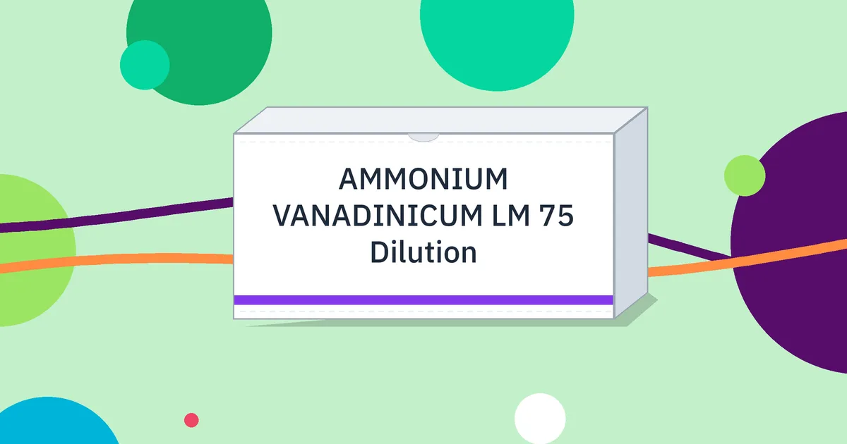 Symbolbild: Packung mit der Aufschrift AMMONIUM VANADINICUM LM 75 Dilution (PZN 13324419) – Verfügbarkeit und Bezug in Apotheken in Frankfurt am Main