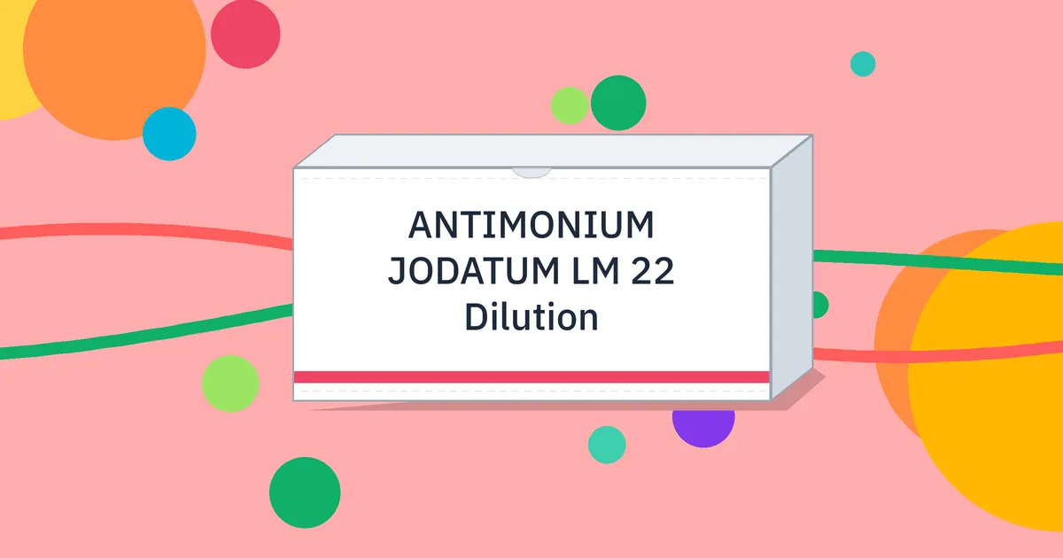 Symbolbild: Packung mit der Aufschrift ANTIMONIUM JODATUM LM 22 Dilution (PZN 12764352) – Verfügbarkeit und Bezug in Apotheken in Frankfurt am Main
