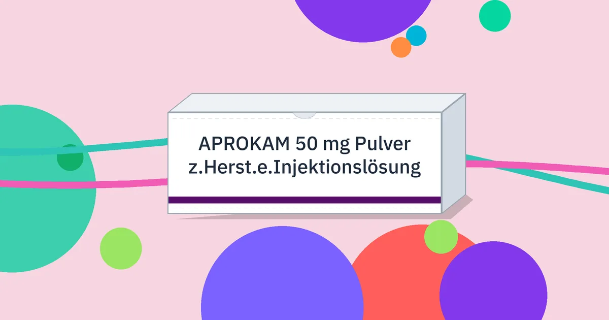 Symbolbild: Packung mit der Aufschrift APROKAM 50 mg Pulver z.Herst.e.Injektionslösung (PZN 09755705) – Verfügbarkeit und Bezug in Apotheken in Frankfurt am Main