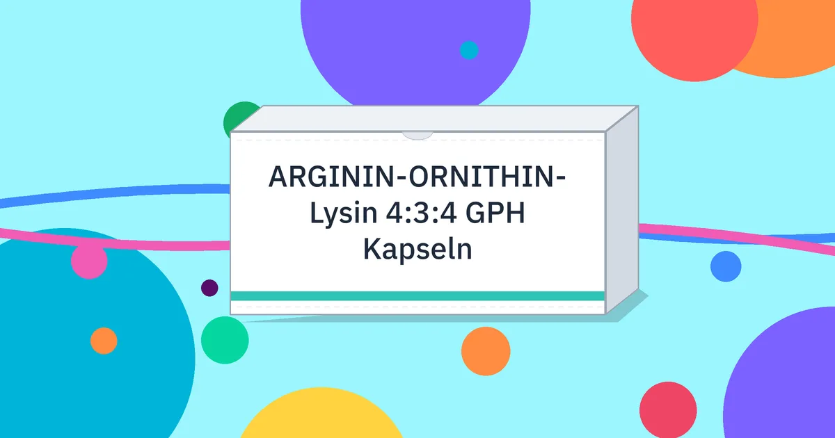 Symbolbild: Packung mit der Aufschrift ARGININ-ORNITHIN-Lysin 4:3:4 GPH Kapseln (PZN 00129053) – Verfügbarkeit und Bezug in Apotheken in Frankfurt am Main