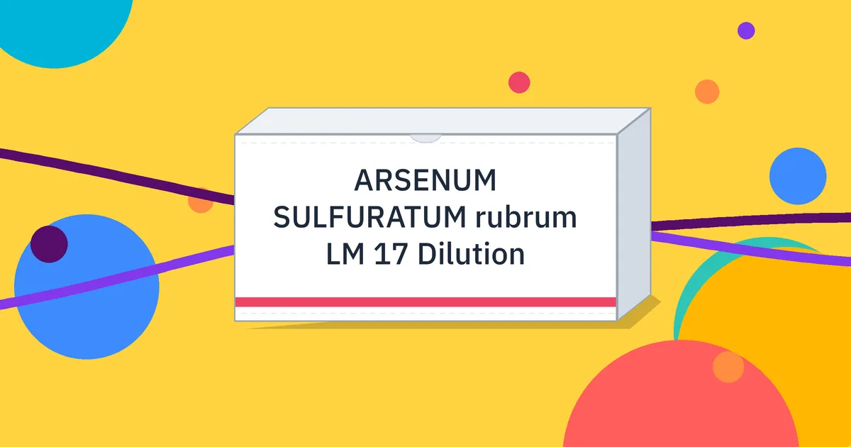 Symbolbild: Packung mit der Aufschrift ARSENUM SULFURATUM rubrum LM 17 Dilution (PZN 12779856) – Verfügbarkeit und Bezug in Apotheken in Frankfurt am Main