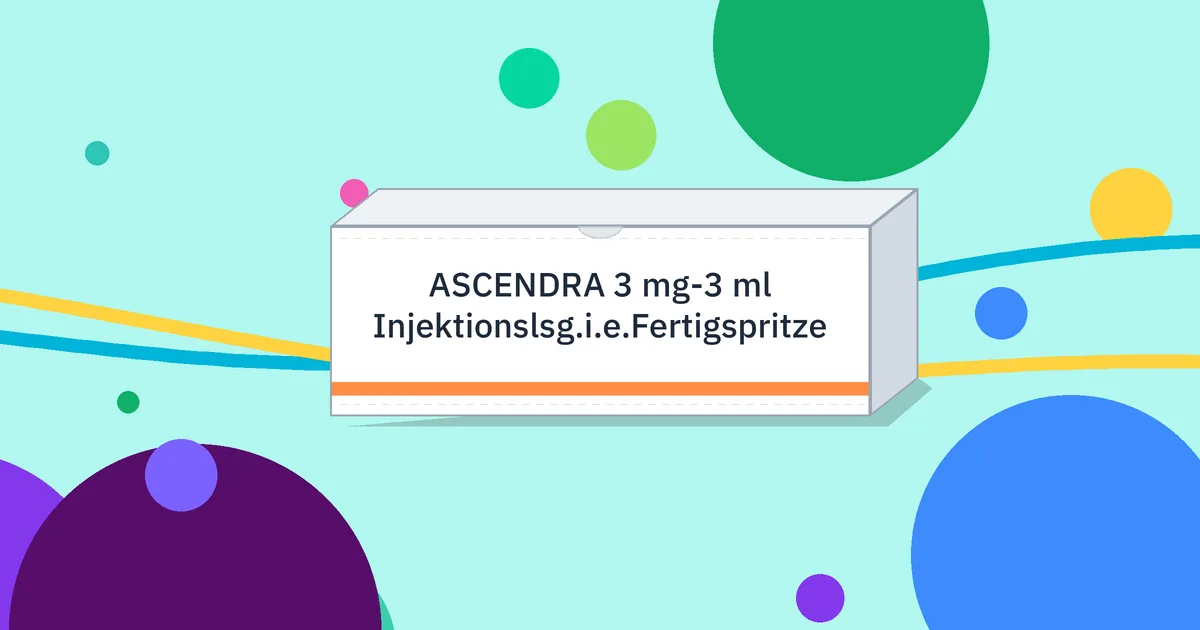 Symbolbild: Packung mit der Aufschrift ASCENDRA 3 mg-3 ml Injektionslsg.i.e.Fertigspritze (PZN 07242137) – Verfügbarkeit und Bezug in Apotheken in Frankfurt am Main