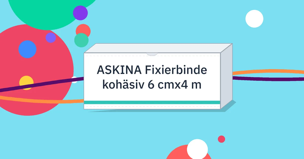 Symbolbild: Packung mit der Aufschrift ASKINA Fixierbinde kohäsiv 6 cmx4 m (PZN 12735356) – Verfügbarkeit und Bezug in Apotheken in Frankfurt am Main
