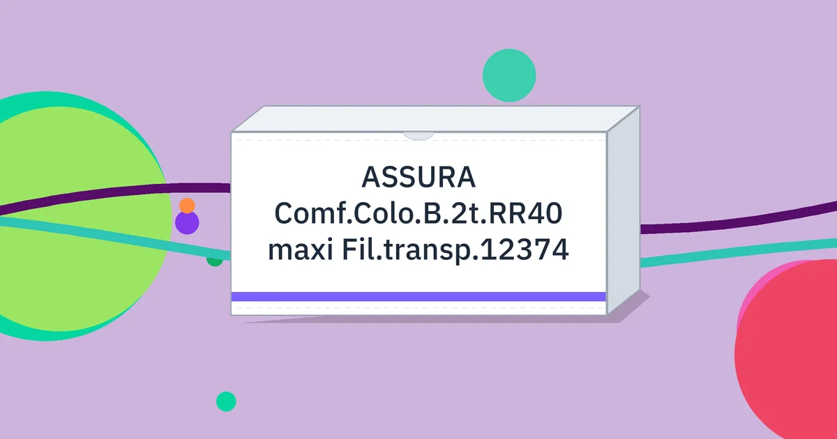Symbolbild: Packung mit der Aufschrift ASSURA Comf.Colo.B.2t.RR40 maxi Fil.transp.12374 (PZN 00742115) – Verfügbarkeit und Bezug in Apotheken in Frankfurt am Main