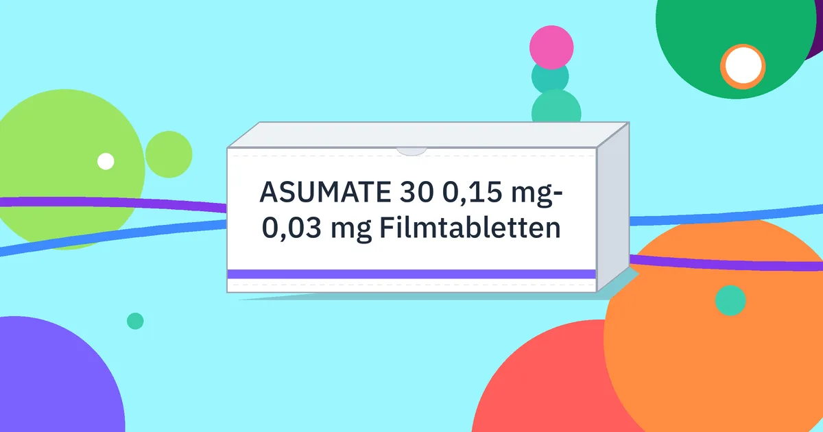 Symbolbild: Packung mit der Aufschrift ASUMATE 30 0,15 mg-0,03 mg Filmtabletten (PZN 09315449) – Verfügbarkeit und Bezug in Apotheken in Frankfurt am Main