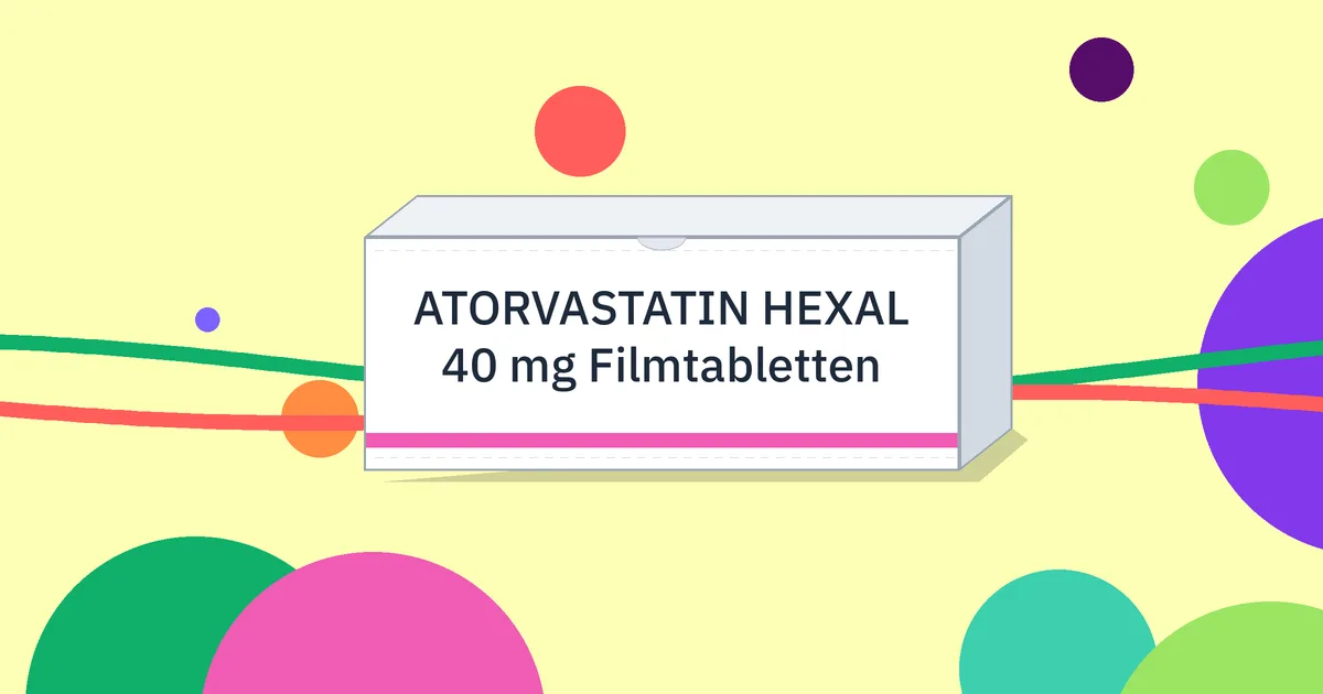 Symbolbild: Packung mit der Aufschrift ATORVASTATIN HEXAL 40 mg Filmtabletten (PZN 09122673) – Verfügbarkeit und Bezug in Apotheken in Frankfurt am Main