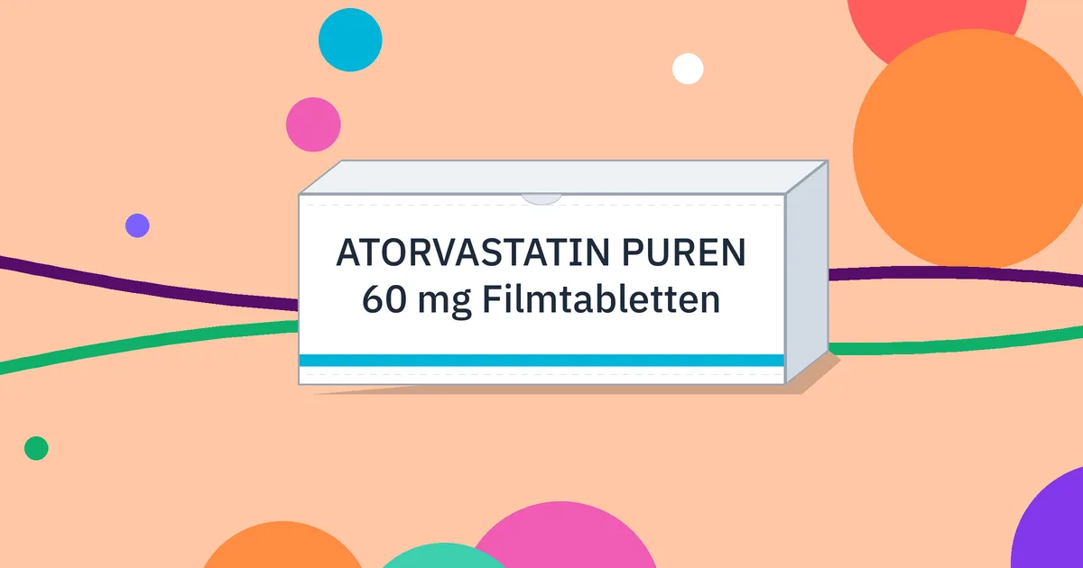 Symbolbild: Packung mit der Aufschrift ATORVASTATIN PUREN 60 mg Filmtabletten (PZN 13878454) – Verfügbarkeit und Bezug in Apotheken in Frankfurt am Main