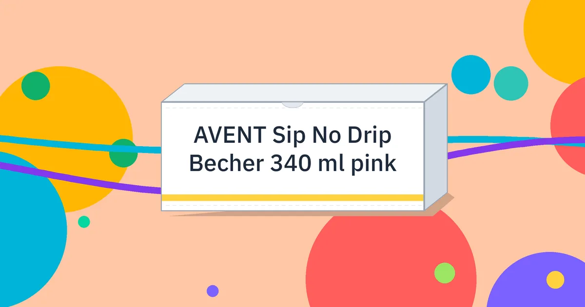 Symbolbild: Packung mit der Aufschrift AVENT Sip No Drip Becher 340 ml pink (PZN 10201283) – Verfügbarkeit und Bezug in Apotheken in Frankfurt am Main