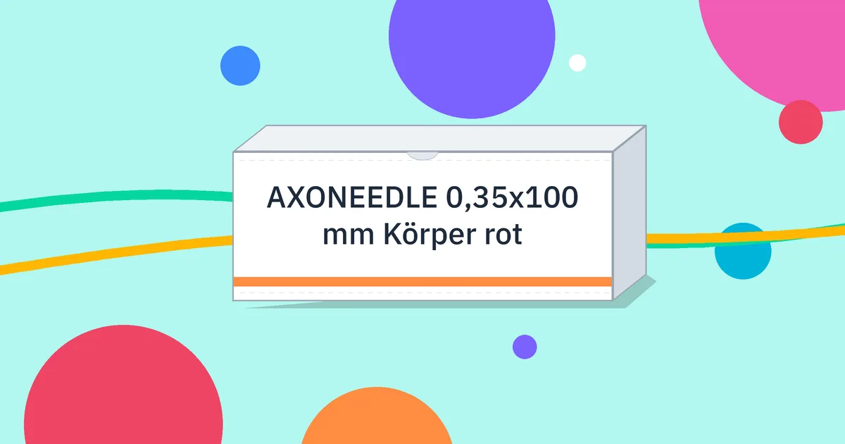 Symbolbild: Packung mit der Aufschrift AXONEEDLE 0,35x100 mm Körper rot (PZN 19996373) – Verfügbarkeit und Bezug in Apotheken in Frankfurt am Main