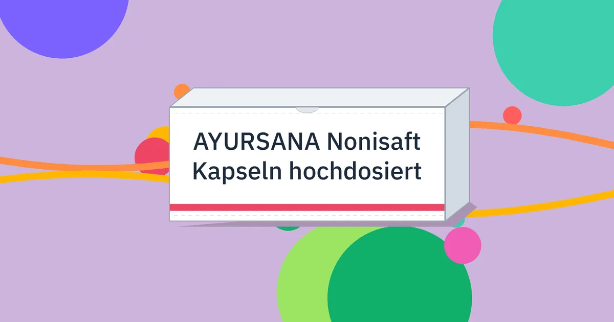 Symbolbild: Packung mit der Aufschrift AYURSANA Nonisaft Kapseln hochdosiert (PZN 17530630) – Verfügbarkeit und Bezug in Apotheken in Frankfurt am Main