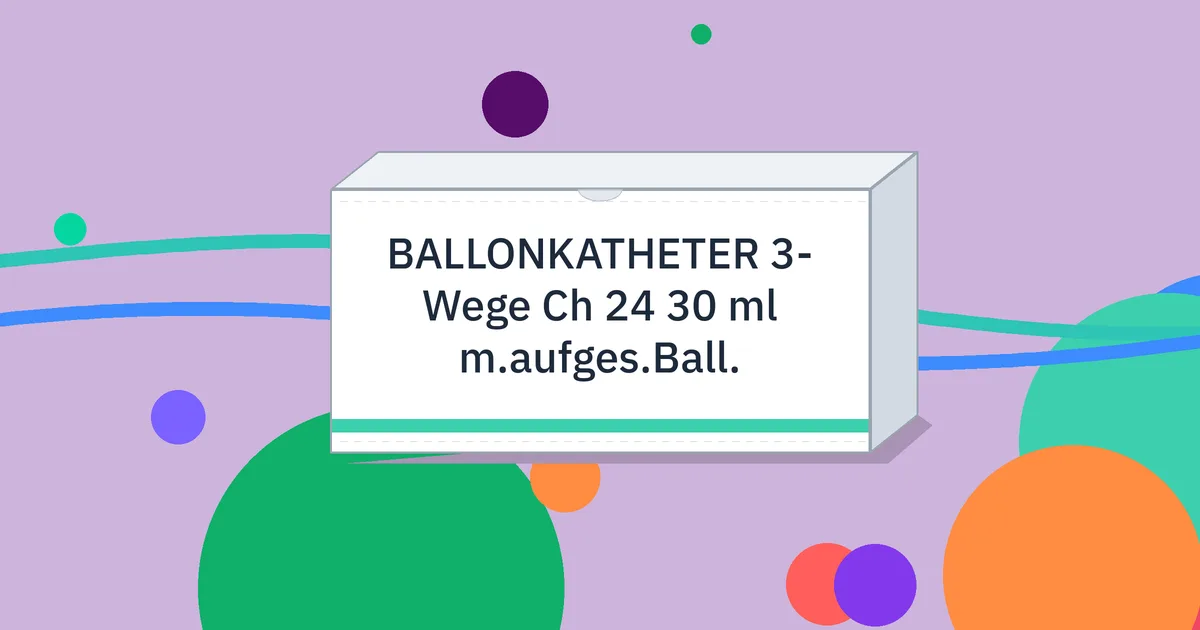 Symbolbild: Packung mit der Aufschrift BALLONKATHETER 3-Wege Ch 24 30 ml m.aufges.Ball. (PZN 04864217) – Verfügbarkeit und Bezug in Apotheken in Frankfurt am Main
