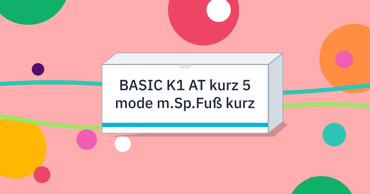 Symbolbild: Packung mit der Aufschrift BASIC K1 AT kurz 5 mode m.Sp.Fuß kurz (PZN 20263144) – Verfügbarkeit und Bezug in Apotheken in Frankfurt am Main