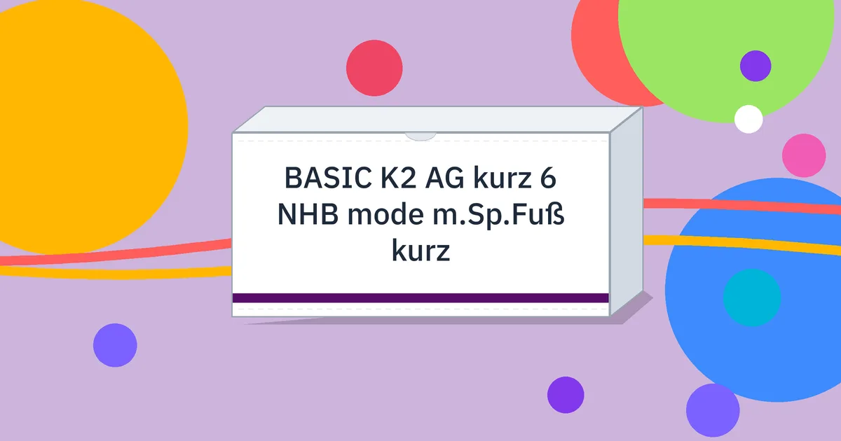 Symbolbild: Packung mit der Aufschrift BASIC K2 AG kurz 6 NHB mode m.Sp.Fuß kurz (PZN 20268578) – Verfügbarkeit und Bezug in Apotheken in Frankfurt am Main