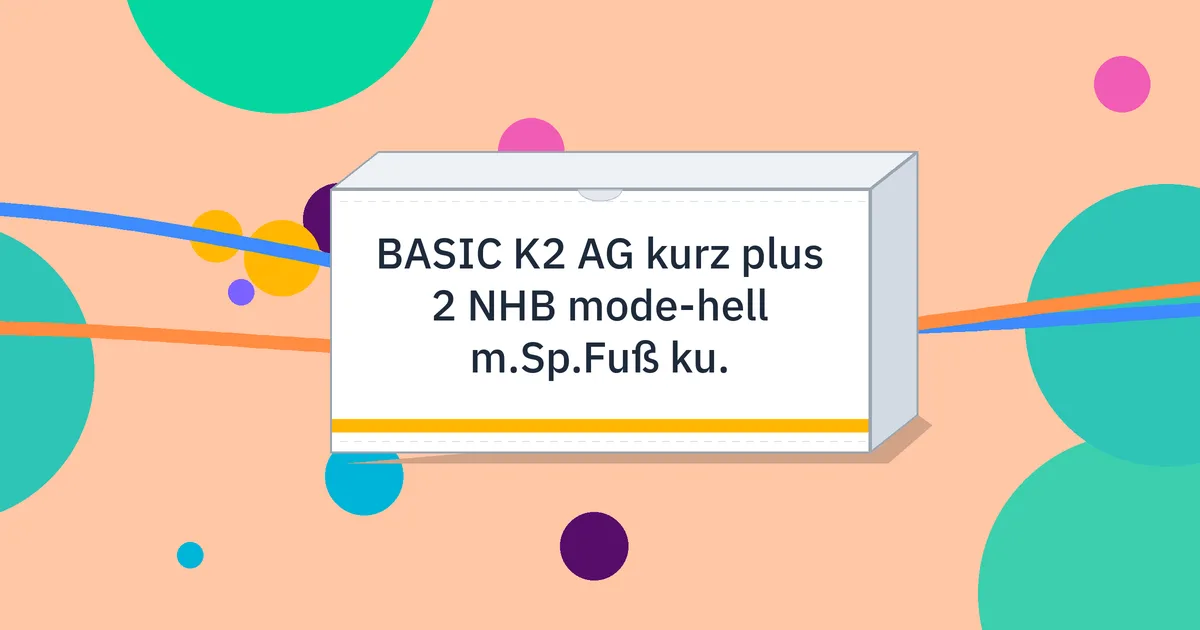 Symbolbild: Packung mit der Aufschrift BASIC K2 AG kurz plus 2 NHB mode-hell m.Sp.Fuß ku. (PZN 20266740) – Verfügbarkeit und Bezug in Apotheken in Frankfurt am Main