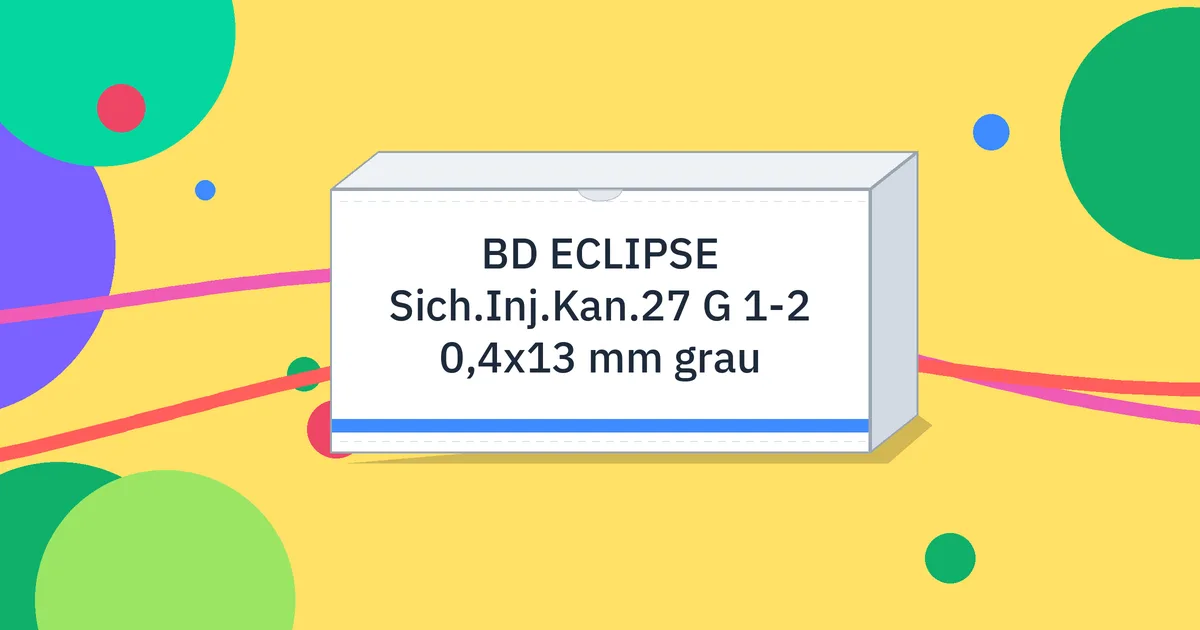 Symbolbild: Packung mit der Aufschrift BD ECLIPSE Sich.Inj.Kan.27 G 1-2 0,4x13 mm grau (PZN 11117509) – Verfügbarkeit und Bezug in Apotheken in Frankfurt am Main