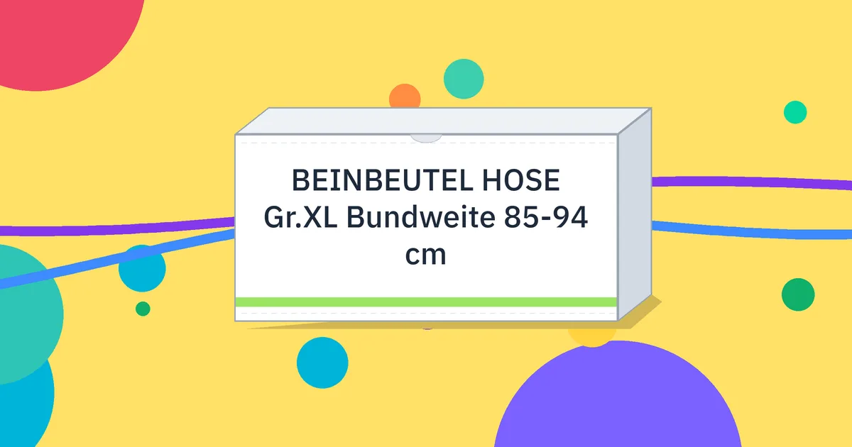 Symbolbild: Packung mit der Aufschrift BEINBEUTEL HOSE Gr.XL Bundweite 85-94 cm (PZN 00008935) – Verfügbarkeit und Bezug in Apotheken in Frankfurt am Main