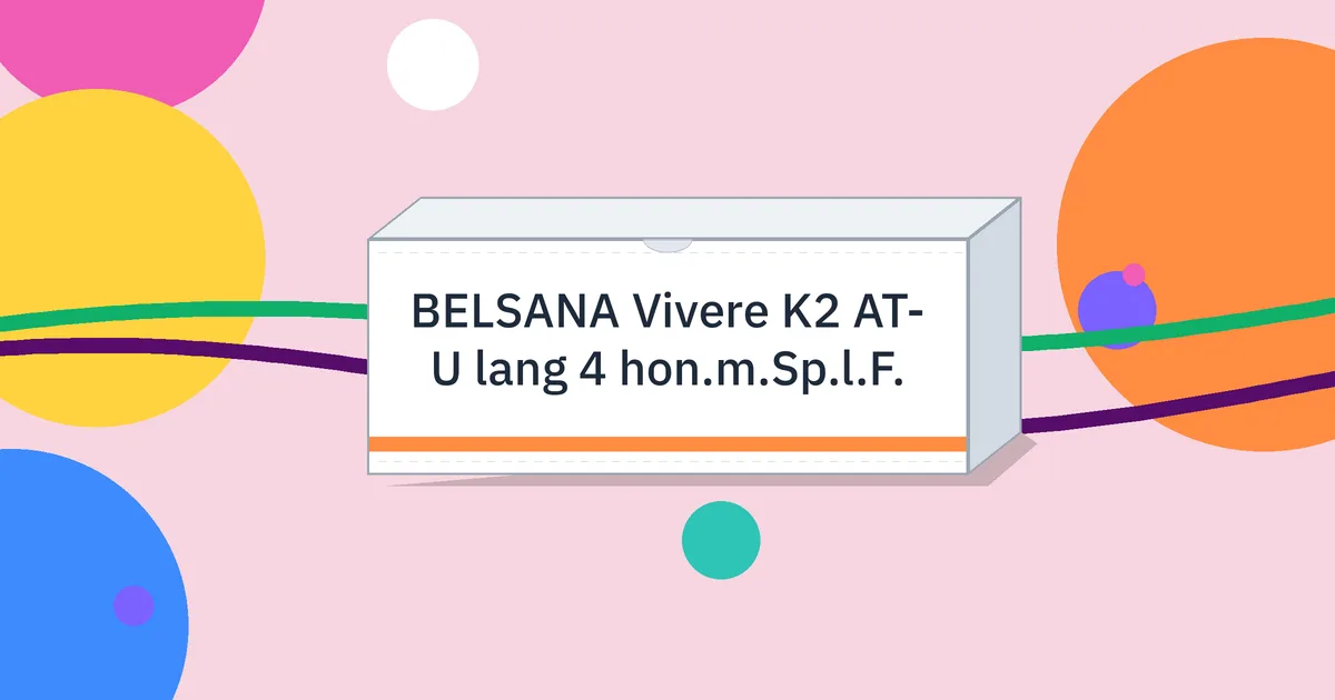 Symbolbild: Packung mit der Aufschrift BELSANA Vivere K2 AT-U lang 4 hon.m.Sp.l.F. (PZN 08538845) – Verfügbarkeit und Bezug in Apotheken in Frankfurt am Main