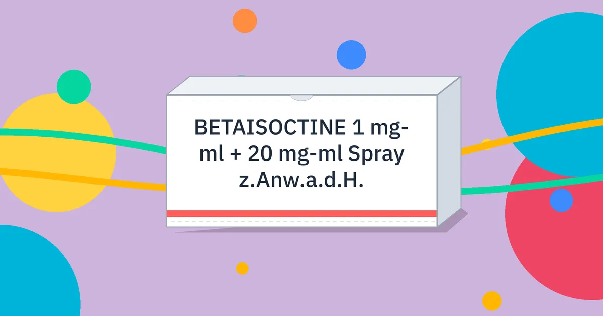 Symbolbild: Packung mit der Aufschrift BETAISOCTINE 1 mg-ml + 20 mg-ml Spray z.Anw.a.d.H. (PZN 19989456) – Verfügbarkeit und Bezug in Apotheken in Frankfurt am Main