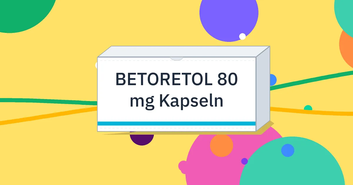 Symbolbild: Packung mit der Aufschrift BETORETOL 80 mg Kapseln (PZN 10180084) – Verfügbarkeit und Bezug in Apotheken in Frankfurt am Main