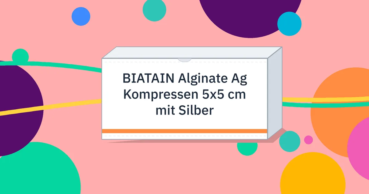 Symbolbild: Packung mit der Aufschrift BIATAIN Alginate Ag Kompressen 5x5 cm mit Silber (PZN 19350441) – Verfügbarkeit und Bezug in Apotheken in Frankfurt am Main
