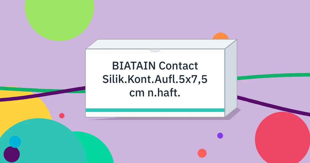 Symbolbild: Packung mit der Aufschrift BIATAIN Contact Silik.Kont.Aufl.5x7,5 cm n.haft. (PZN 19350398) – Verfügbarkeit und Bezug in Apotheken in Frankfurt am Main
