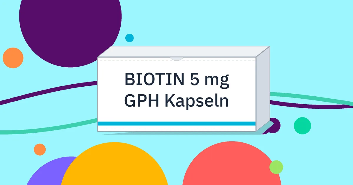 Symbolbild: Packung mit der Aufschrift BIOTIN 5 mg GPH Kapseln (PZN 13250862) – Verfügbarkeit und Bezug in Apotheken in Frankfurt am Main