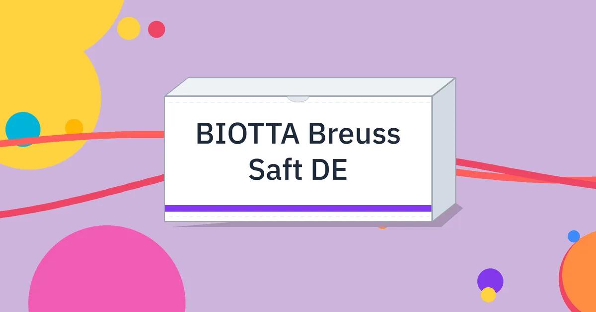 Symbolbild: Packung mit der Aufschrift BIOTTA Breuss Saft DE (PZN 12147783) – Verfügbarkeit und Bezug in Apotheken in Frankfurt am Main