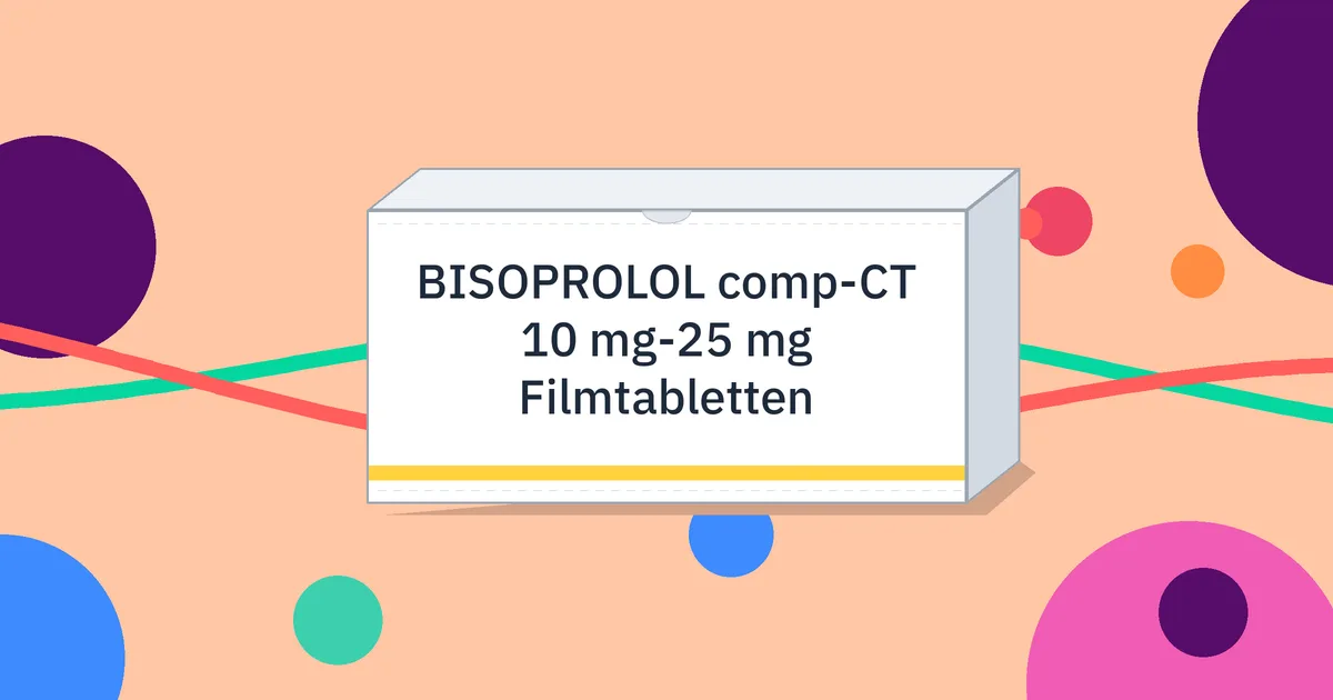 Symbolbild: Packung mit der Aufschrift BISOPROLOL comp-CT 10 mg-25 mg Filmtabletten (PZN 00378744) – Verfügbarkeit und Bezug in Apotheken in Frankfurt am Main