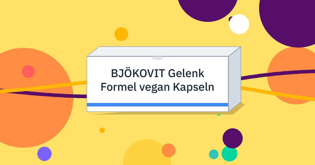 Symbolbild: Packung mit der Aufschrift BJÖKOVIT Gelenk Formel vegan Kapseln (PZN 14295275) – Verfügbarkeit und Bezug in Apotheken in Frankfurt am Main