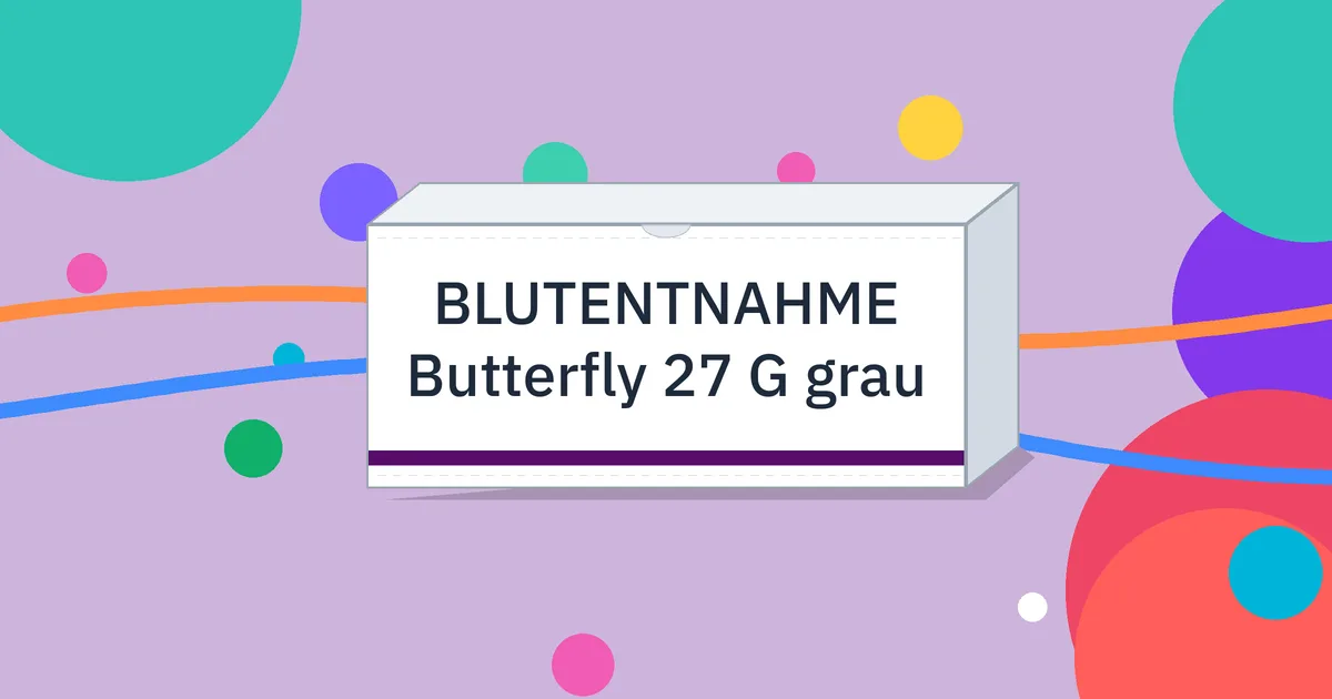 Symbolbild: Packung mit der Aufschrift BLUTENTNAHME Butterfly 27 G grau (PZN 09618960) – Verfügbarkeit und Bezug in Apotheken in Frankfurt am Main