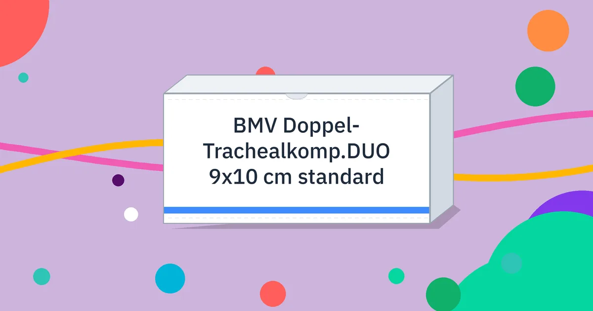 Symbolbild: Packung mit der Aufschrift BMV Doppel-Trachealkomp.DUO 9x10 cm standard (PZN 17554777) – Verfügbarkeit und Bezug in Apotheken in Frankfurt am Main