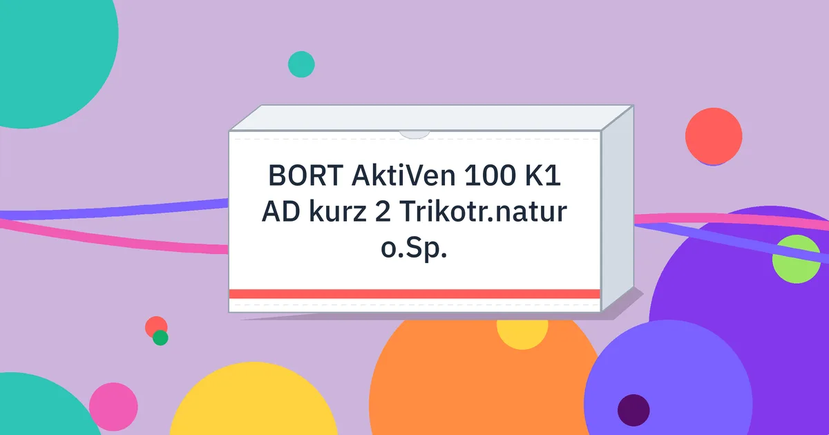 Symbolbild: Packung mit der Aufschrift BORT AktiVen 100 K1 AD kurz 2 Trikotr.natur o.Sp. (PZN 13726046) – Verfügbarkeit und Bezug in Apotheken in Frankfurt am Main