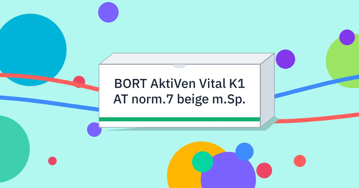 Symbolbild: Packung mit der Aufschrift BORT AktiVen Vital K1 AT norm.7 beige m.Sp. (PZN 13738500) – Verfügbarkeit und Bezug in Apotheken in Frankfurt am Main