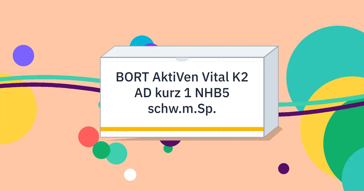 Symbolbild: Packung mit der Aufschrift BORT AktiVen Vital K2 AD kurz 1 NHB5 schw.m.Sp. (PZN 17493343) – Verfügbarkeit und Bezug in Apotheken in Frankfurt am Main