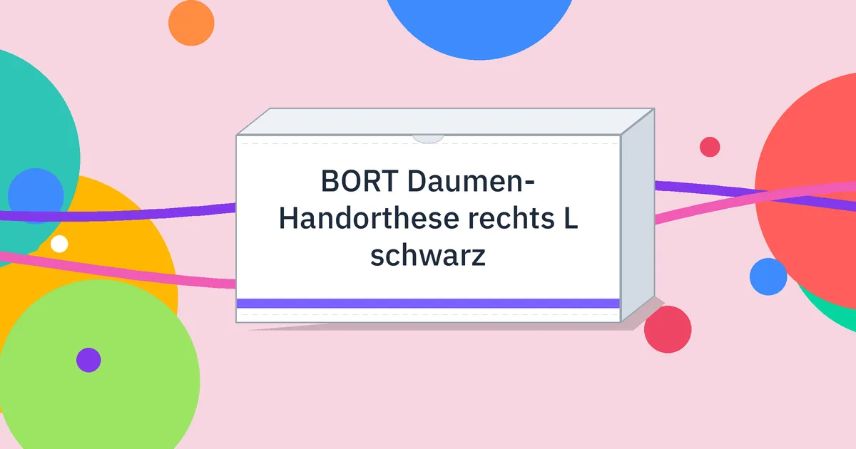 Symbolbild: Packung mit der Aufschrift BORT Daumen-Handorthese rechts L schwarz (PZN 04671323) – Verfügbarkeit und Bezug in Apotheken in Frankfurt am Main