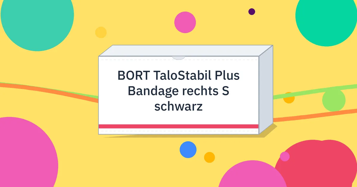 Symbolbild: Packung mit der Aufschrift BORT TaloStabil Plus Bandage rechts S schwarz (PZN 07672145) – Verfügbarkeit und Bezug in Apotheken in Frankfurt am Main