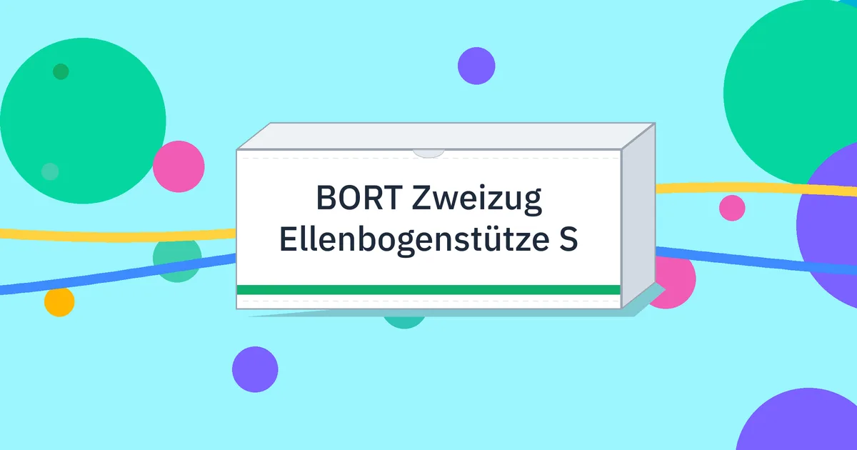 Symbolbild: Packung mit der Aufschrift BORT Zweizug Ellenbogenstütze S (PZN 02547613) – Verfügbarkeit und Bezug in Apotheken in Frankfurt am Main