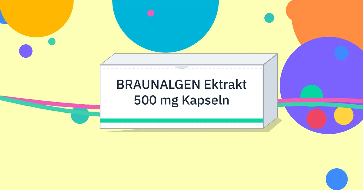 Symbolbild: Packung mit der Aufschrift BRAUNALGEN Ektrakt 500 mg Kapseln (PZN 09715048) – Verfügbarkeit und Bezug in Apotheken in Frankfurt am Main