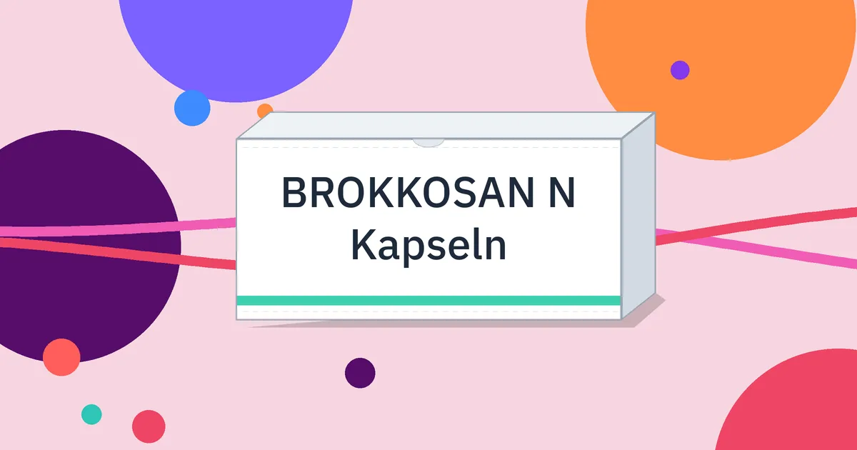 Symbolbild: Packung mit der Aufschrift BROKKOSAN N Kapseln (PZN 16588892) – Verfügbarkeit und Bezug in Apotheken in Frankfurt am Main