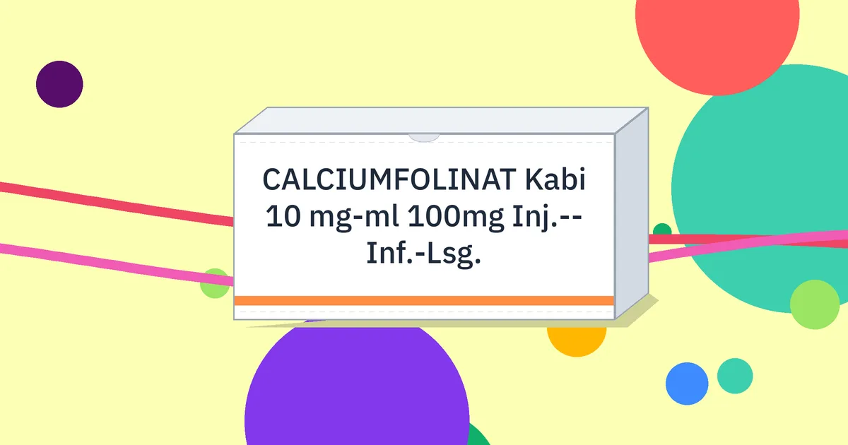 Symbolbild: Packung mit der Aufschrift CALCIUMFOLINAT Kabi 10 mg-ml 100mg Inj.--Inf.-Lsg. (PZN 12412104) – Verfügbarkeit und Bezug in Apotheken in Frankfurt am Main