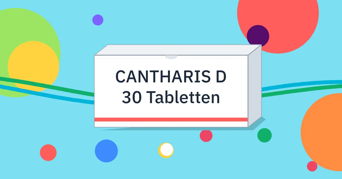 Symbolbild: Packung mit der Aufschrift CANTHARIS D 30 Tabletten (PZN 02627542) – Verfügbarkeit und Bezug in Apotheken in Frankfurt am Main