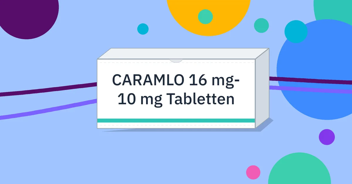 Symbolbild: Packung mit der Aufschrift CARAMLO 16 mg-10 mg Tabletten (PZN 18364553) – Verfügbarkeit und Bezug in Apotheken in Frankfurt am Main